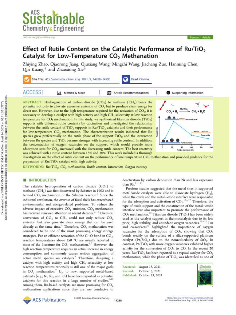 Effect Of Rutile Content On The Catalytic Performance Of Ru Tio2 Catalyst For Low Temperature