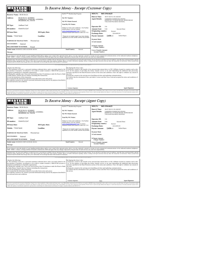 Wu Pos Receipt 5 | PDF | Cheque | Money