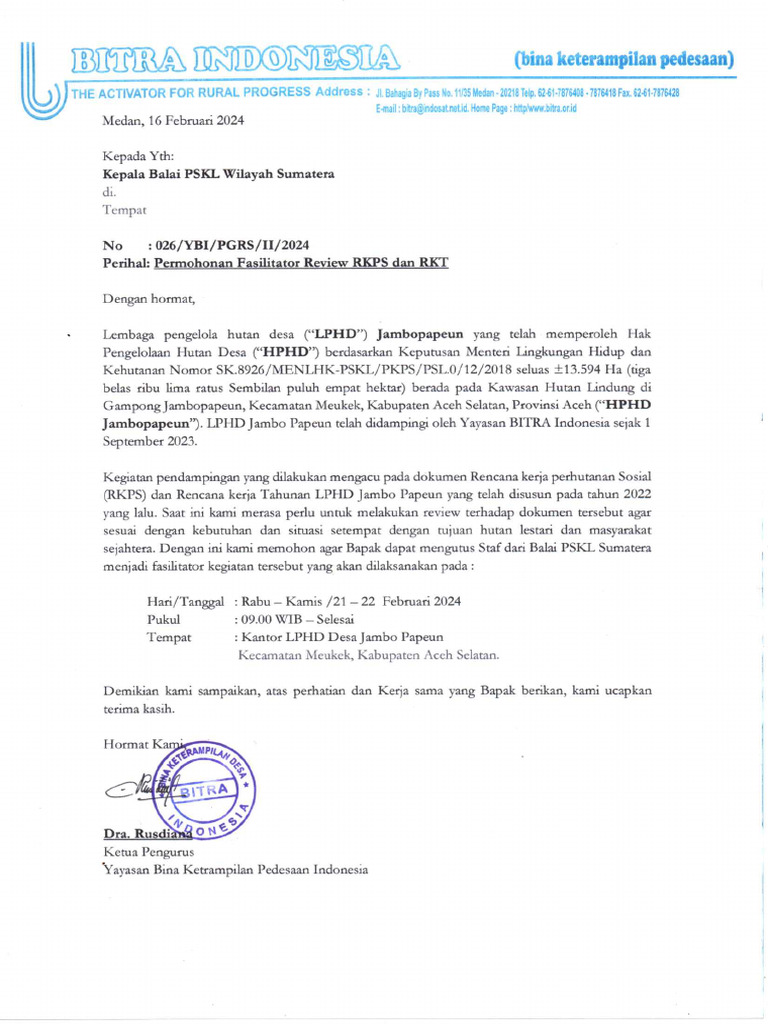 026 - Permohonan Fasilitator Ke Balai PSKL Wilayah Sumatera | PDF