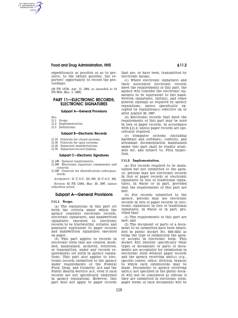 FDA Electronic Records & Signatures Regulations | PDF | Signature ...