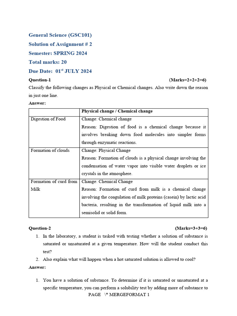 GSC101 Spring 2024 Assignment 2 Solutions | PDF | Cell Nucleus | Tissue (Biology)