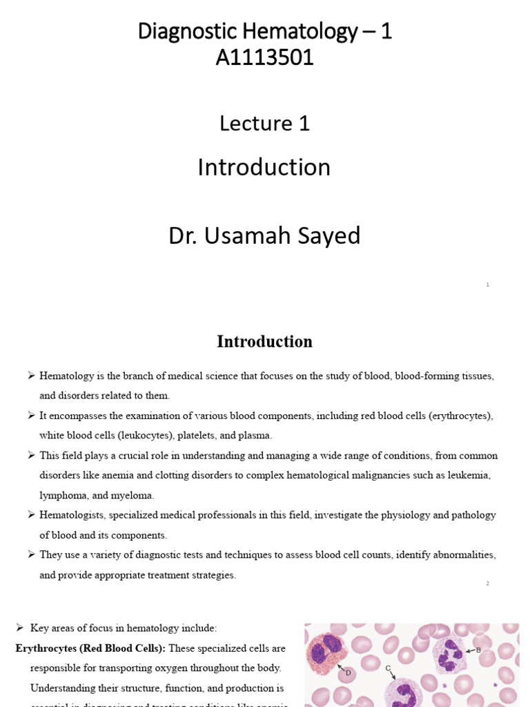 Unit 01 Introduction DH1 | PDF | White Blood Cell | Blood Cell