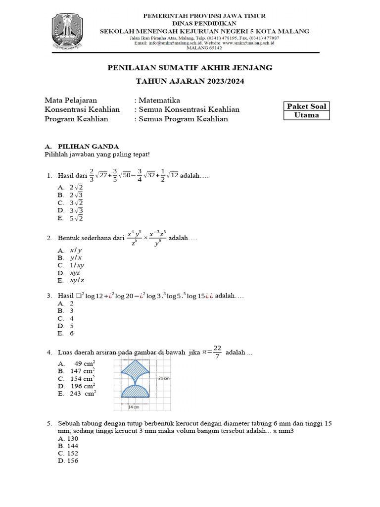 Form Soal Psaj Matematika Utama 2024 | PDF | Metode & Bahan Ajar