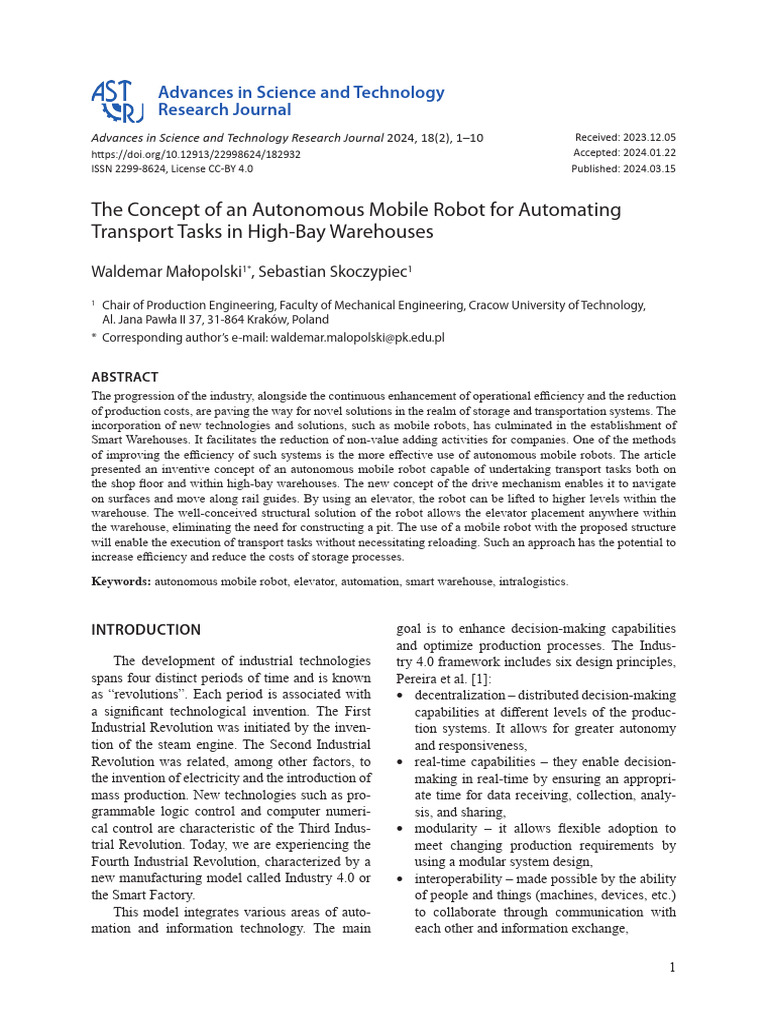 The Concept Of An Autonomous Mobile Robot For Auto Pdf Robot Robotics