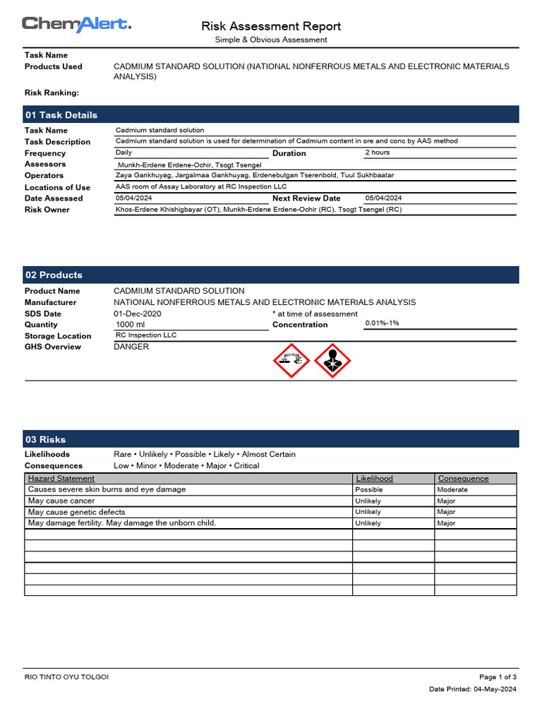 Cadmium Standard solution | Download Free PDF | Risk | Cadmium