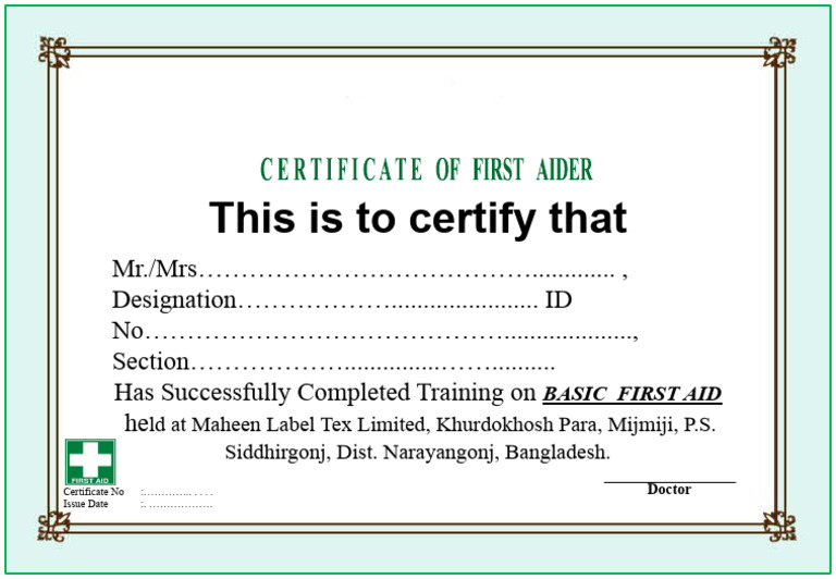 Certificate Sample First Aid | PDF | Business | Self-Improvement
