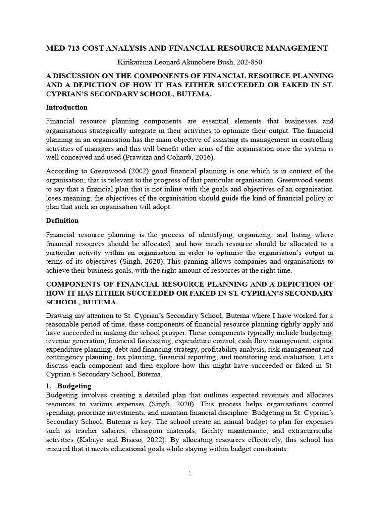 Components of Financial Resource Planning | PDF | Expense | Risk Management