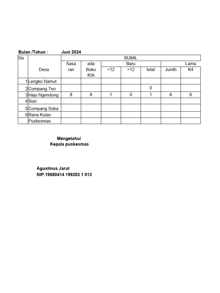 Laporan KIA Puskesmas Mombok | PDF