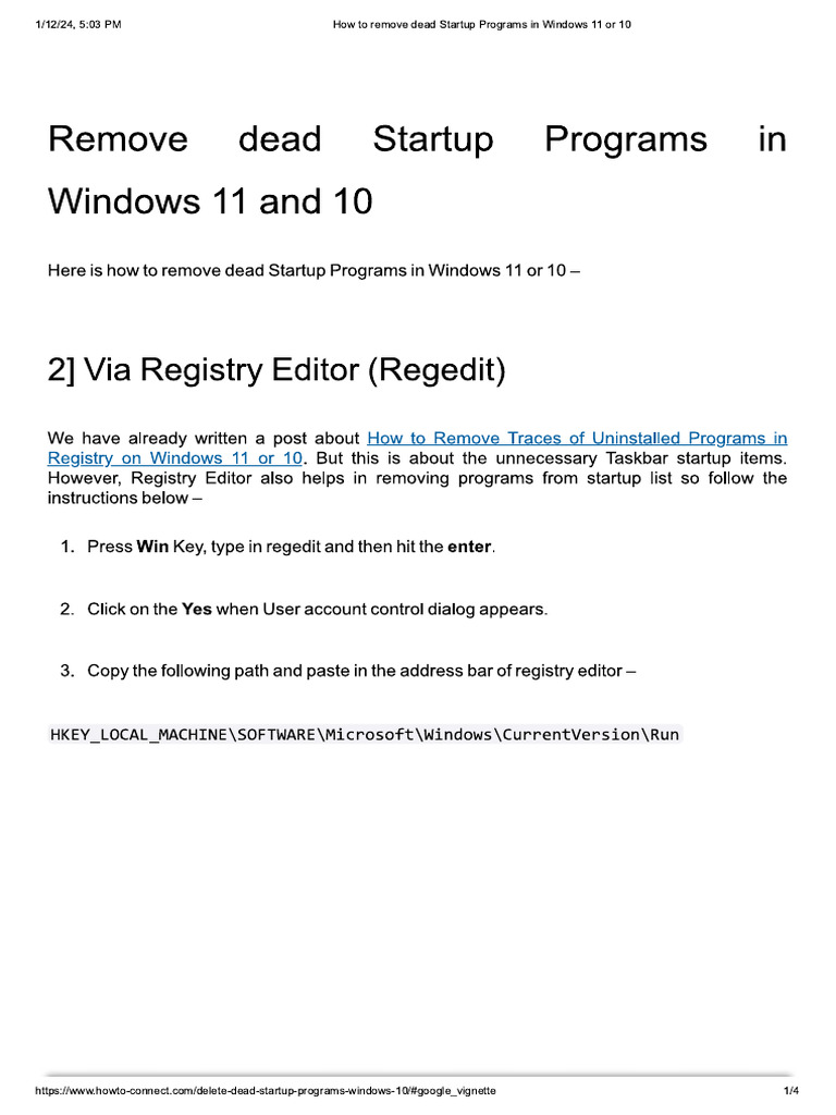 How to remove dead Startup Programs in Windows 11 or 10 | PDF
