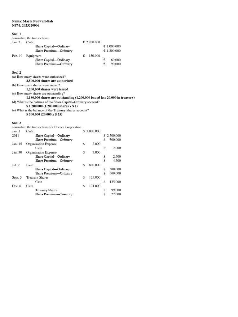 Tugas P11 Akuntansi | PDF | Treasury Stock | Retained Earnings