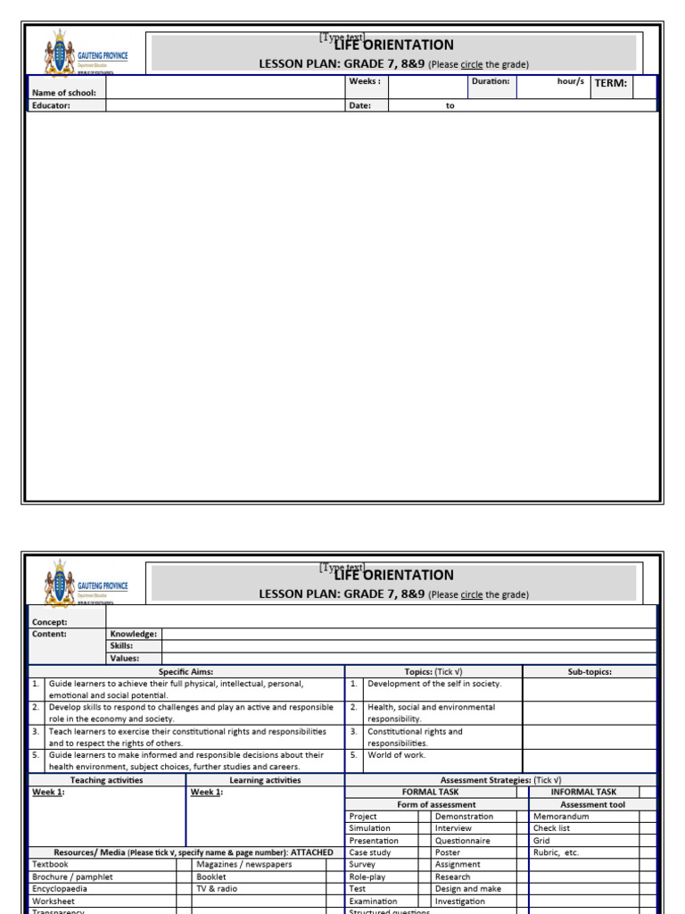 Grade 7-9 Life Orientation Lesson Plan | PDF | Lesson Plan | Learning
