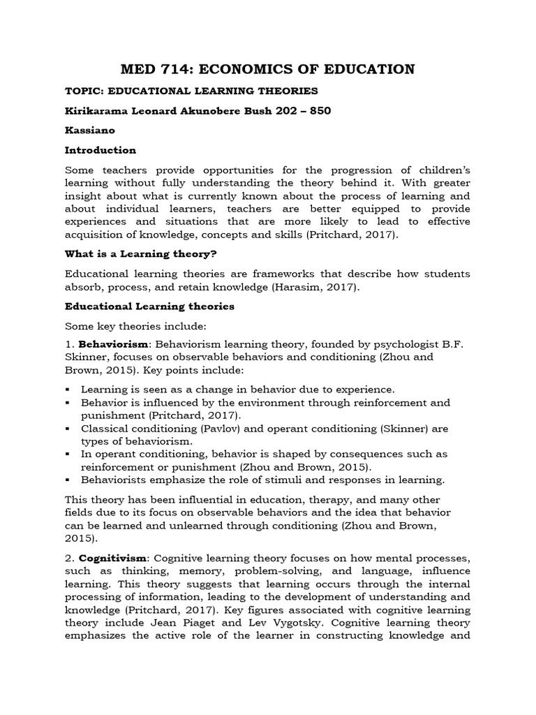 Educational Learning Theories | PDF | Behaviorism | Learning Theory (Education)