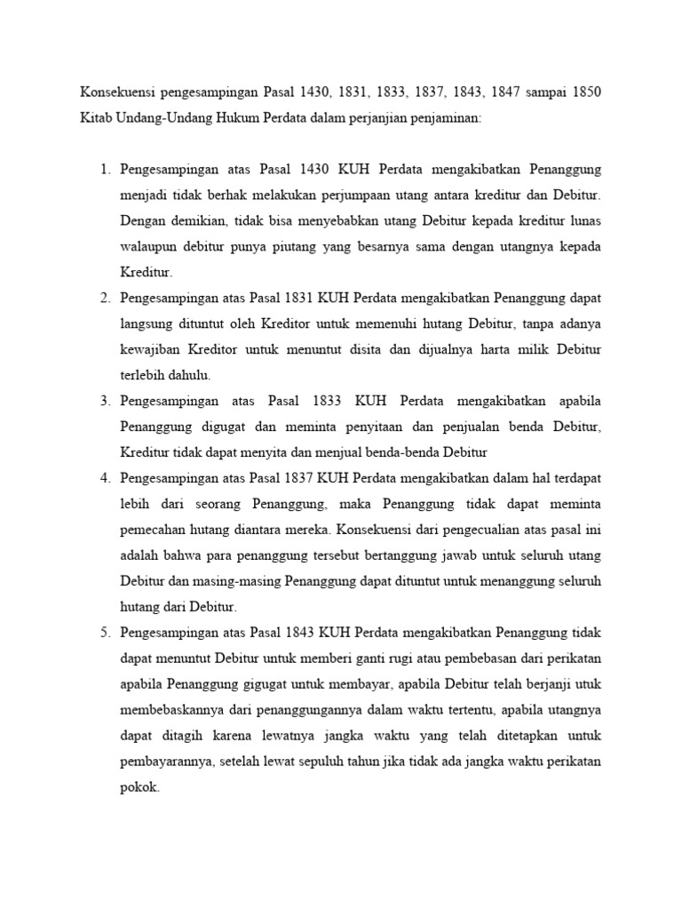 Riset Konsekuensi Pengesampingan Pasal KUH Perdata Dalam Perjanjian ...