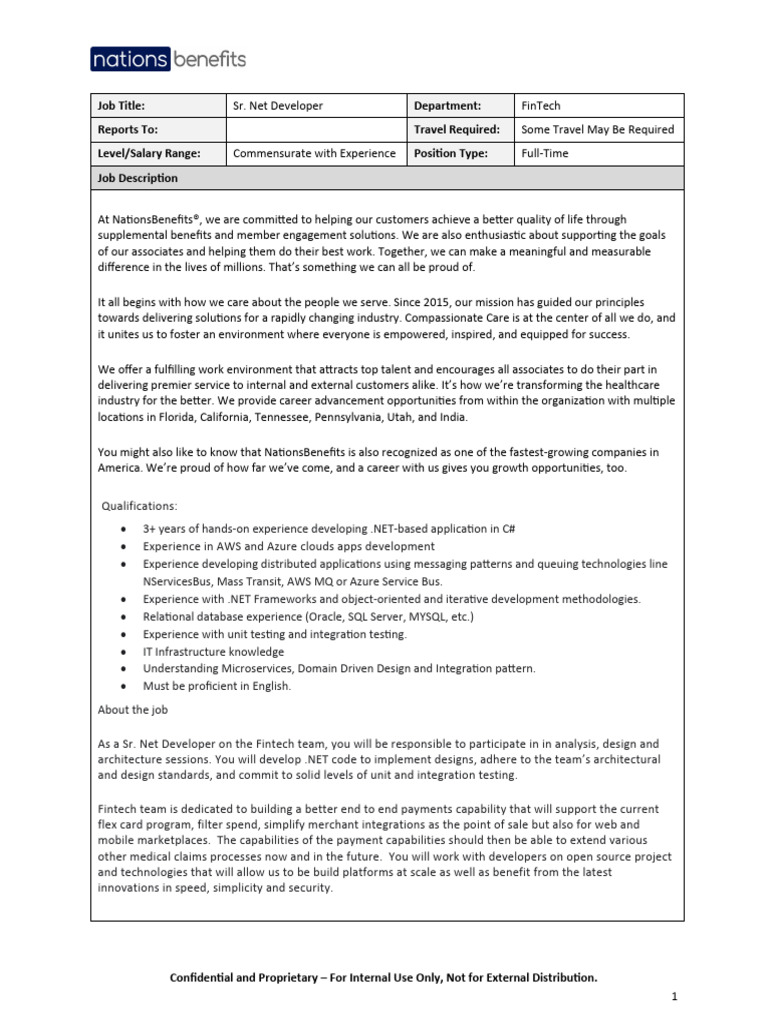Sr. Net Developer 2022 | PDF | My Sql | Computing