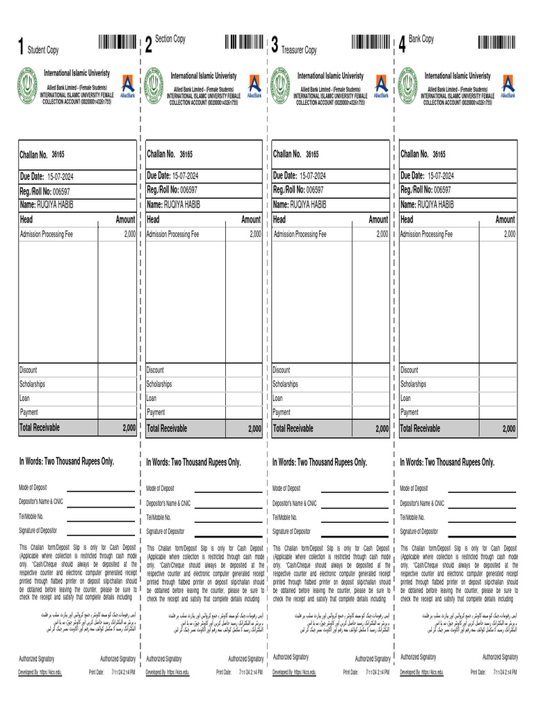 Student Fee Challan | PDF | Deposit Account | Banks
