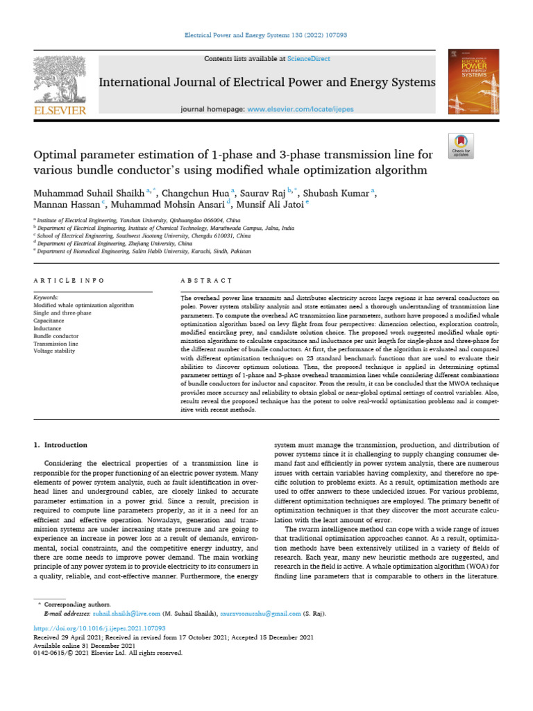 Optimal Parameter Estimation of 1-Phase and 3-Phase Transmission Line For Various Bundle ...