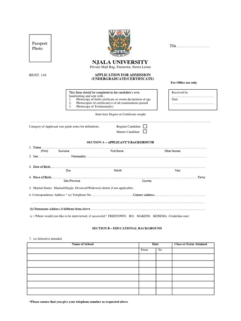 Undergraduate Application Form | PDF | Qualifications | Educational Stages