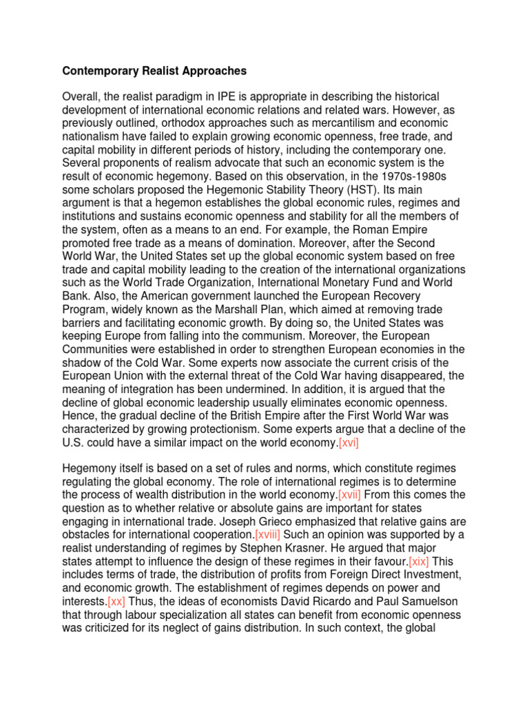 Contemporary Realist Approaches | PDF | Hegemony | Economic System