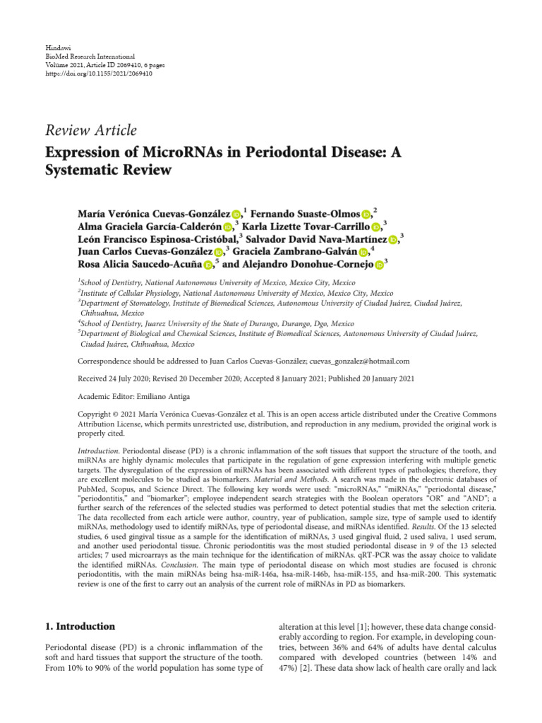 Expression of MicroRNAs in Periodontal Disease A S | PDF | Micro Rna ...