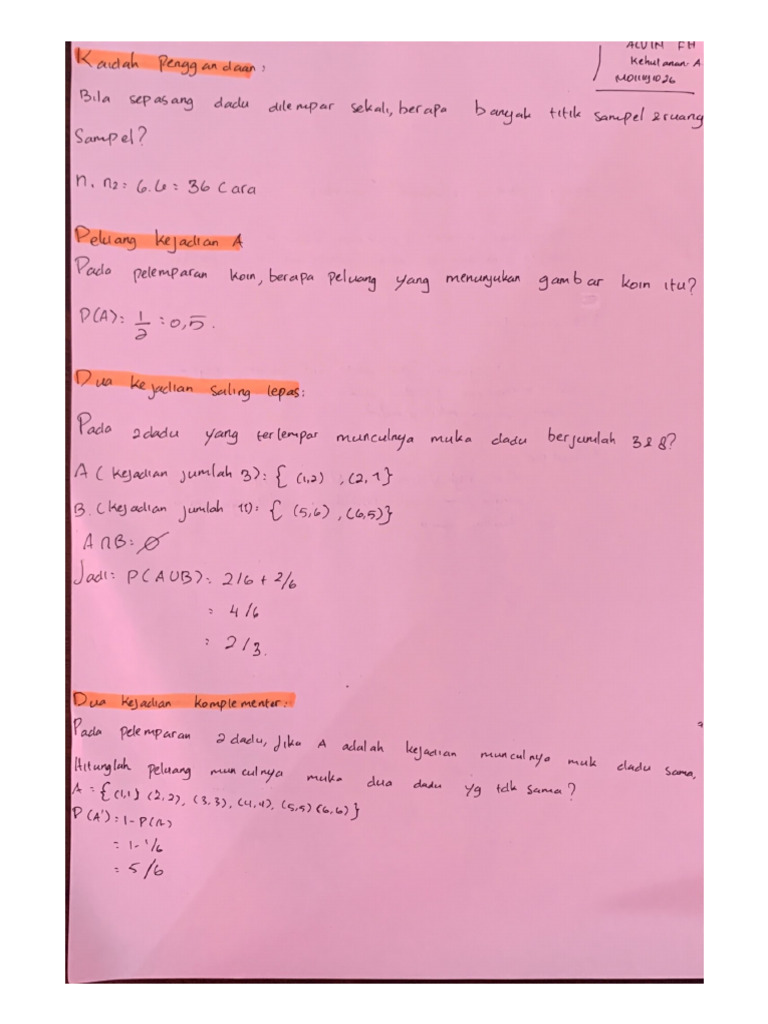 Materi Peluang Statistika Alvin Febrian Hidayat Kehutanan - A | PDF