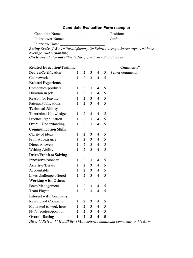 Candidate Evaluation Form | PDF | Business