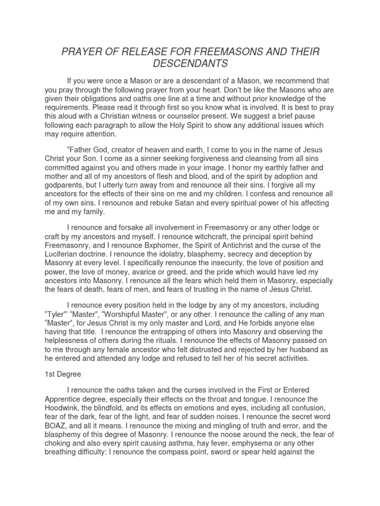 Freemasonry Renunciation Prayer Guide | PDF | Freemasonry | Jesus