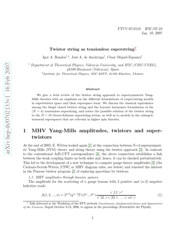 Igor A. Bandos, Jose A. de Azcarraga and Cesar Miquel-Espanya - Twistor String As Tensionless ...