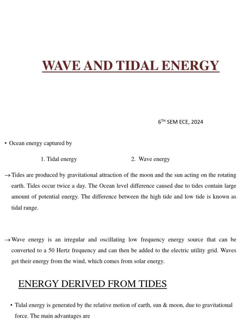 Tidal vs Wave Energy: Key Differences | PDF | Tide | Heat