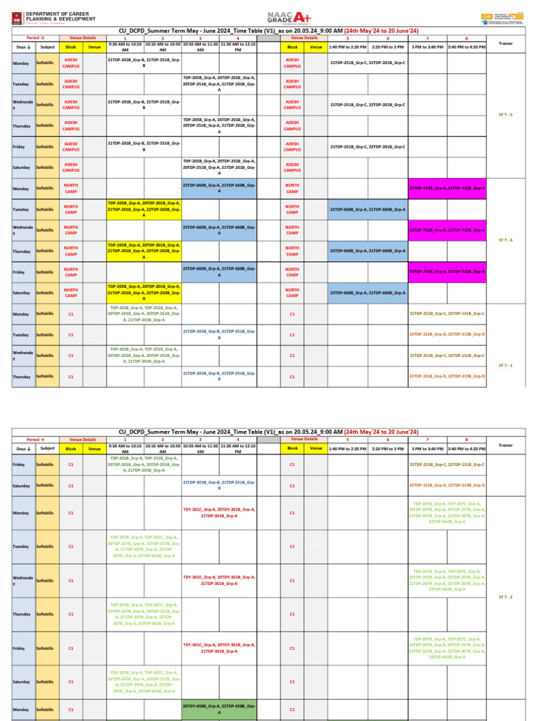 DCPD SoftSkills TimeTable (V1) - Summer Term May - June 2024 | PDF