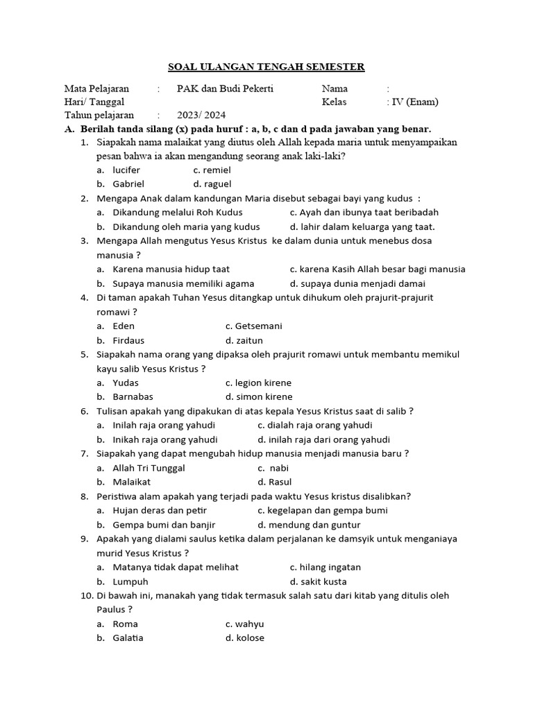 Soal Ulangan 6 | PDF