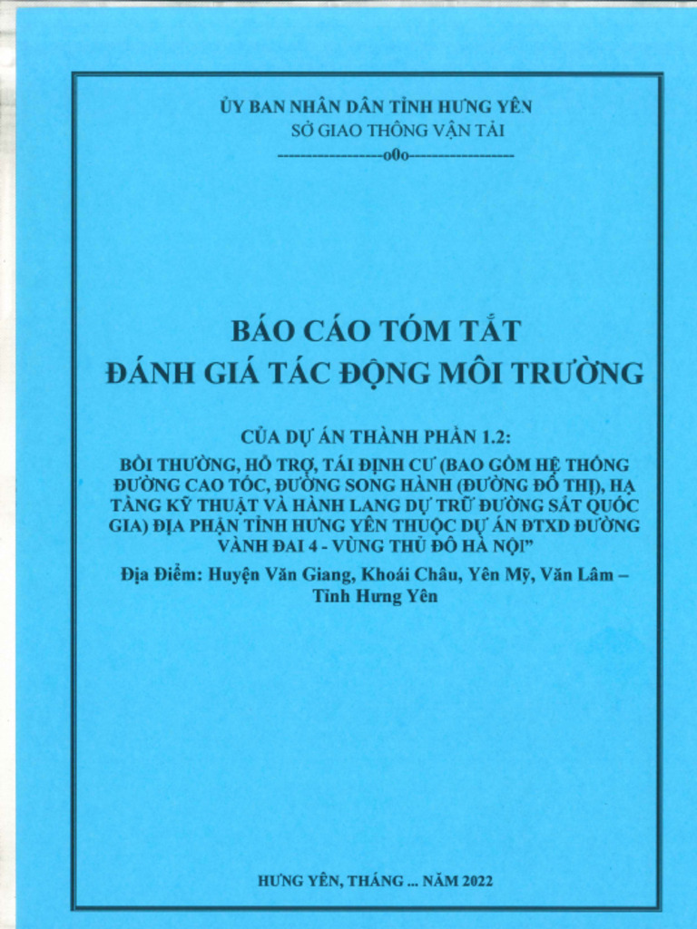 Báo Cáo ĐTM Tóm Tắt DA TP1.2. Bản Tham Vấn | PDF