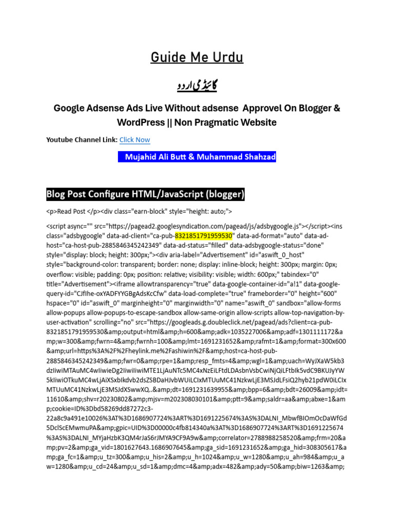 Ad Live Without Adsens Approvel | PDF | World Wide Web | Internet & Web