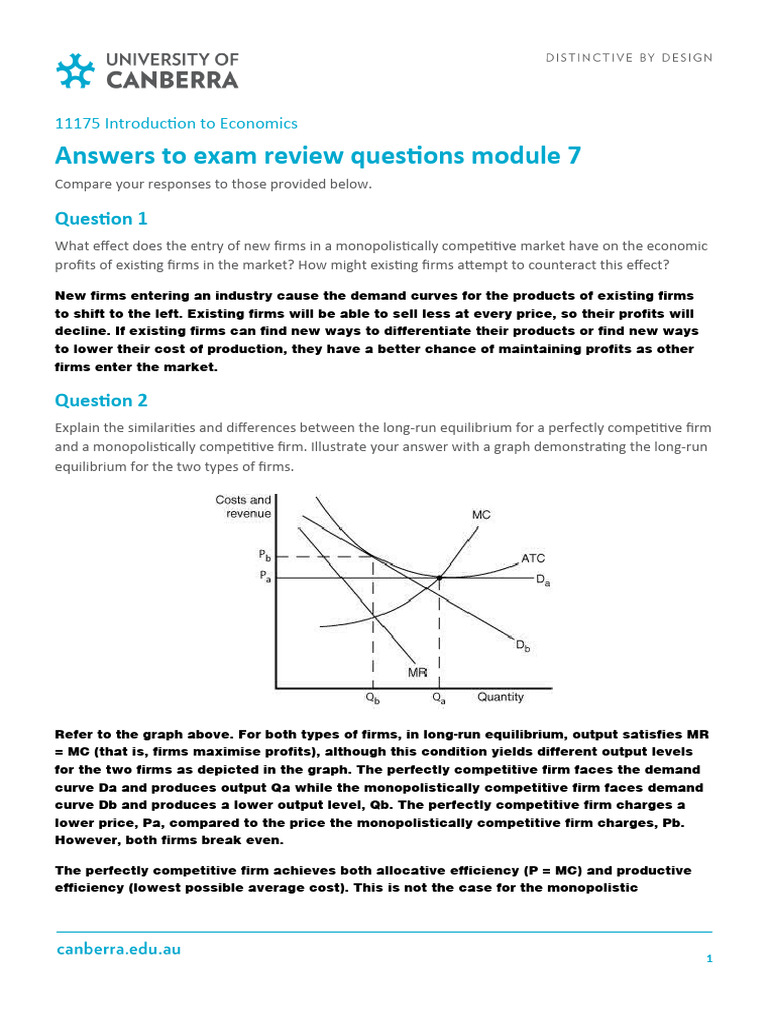 Answers To Exam Review Questions Module 7 | PDF | Perfect Competition ...