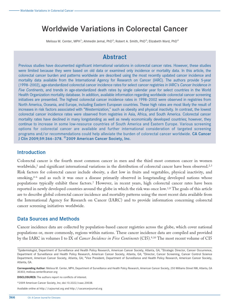 CA A Cancer J Clinicians - 2009 - Center - Worldwide Variations in ...