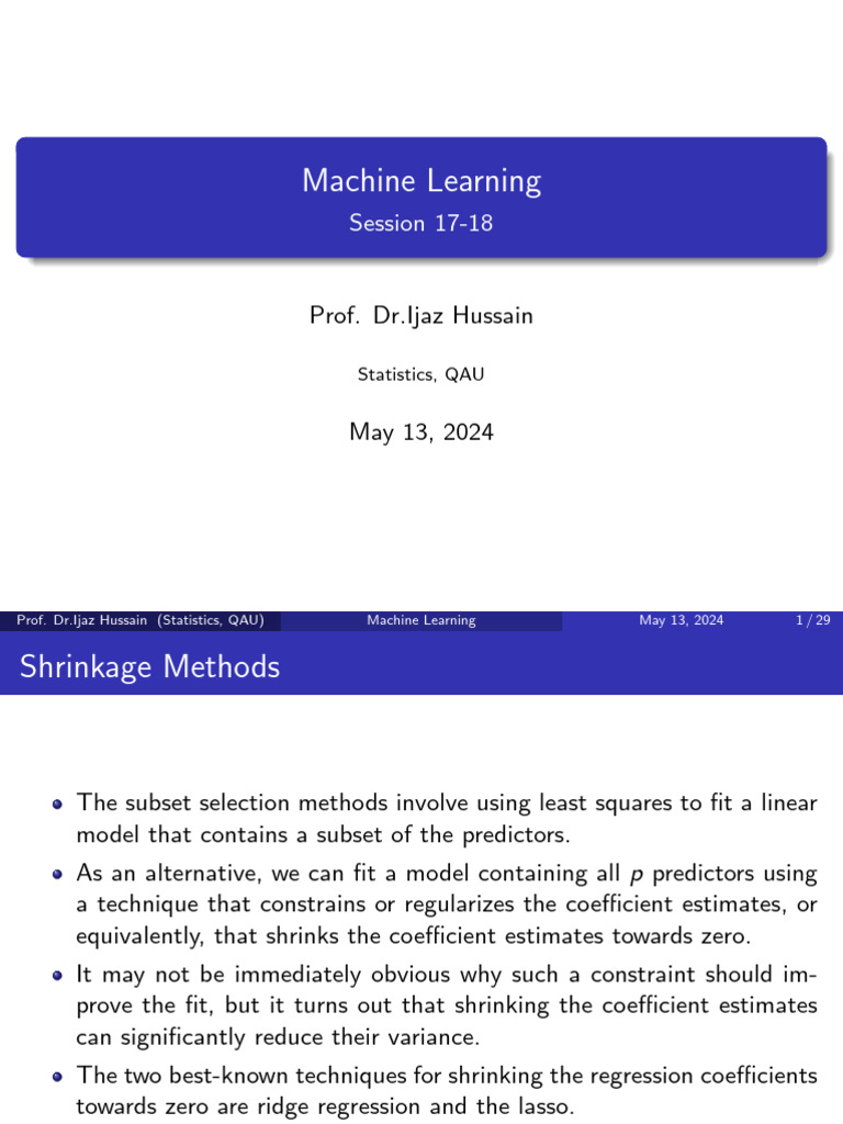 Chapter 6 - 1 Handsout Machine Learning | PDF | Regression Analysis | Mean Squared Error