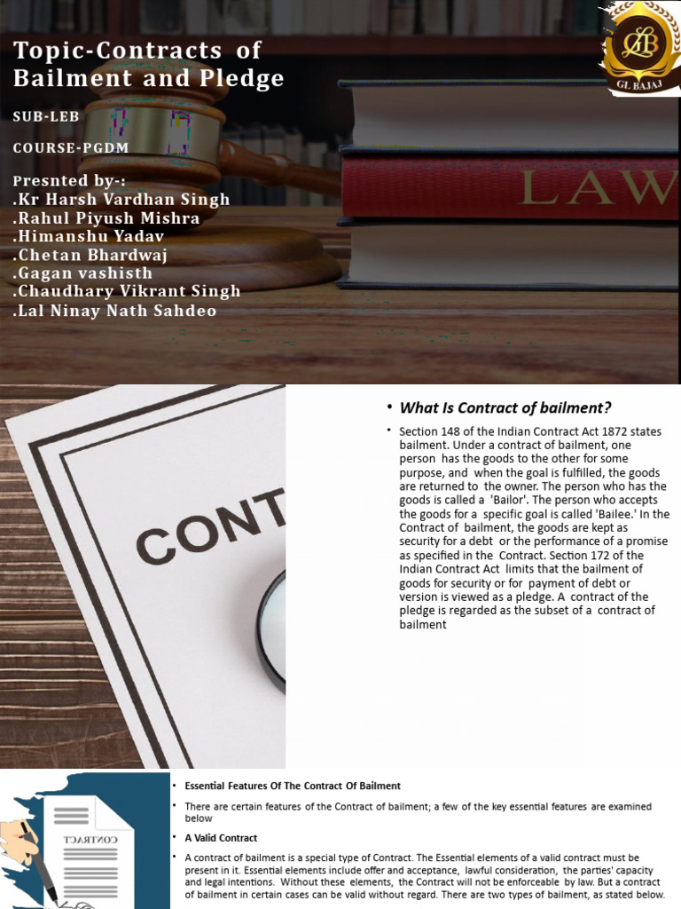 Bailment and Pledge Contracts Guide | PDF | Legal Concepts | Contract Law