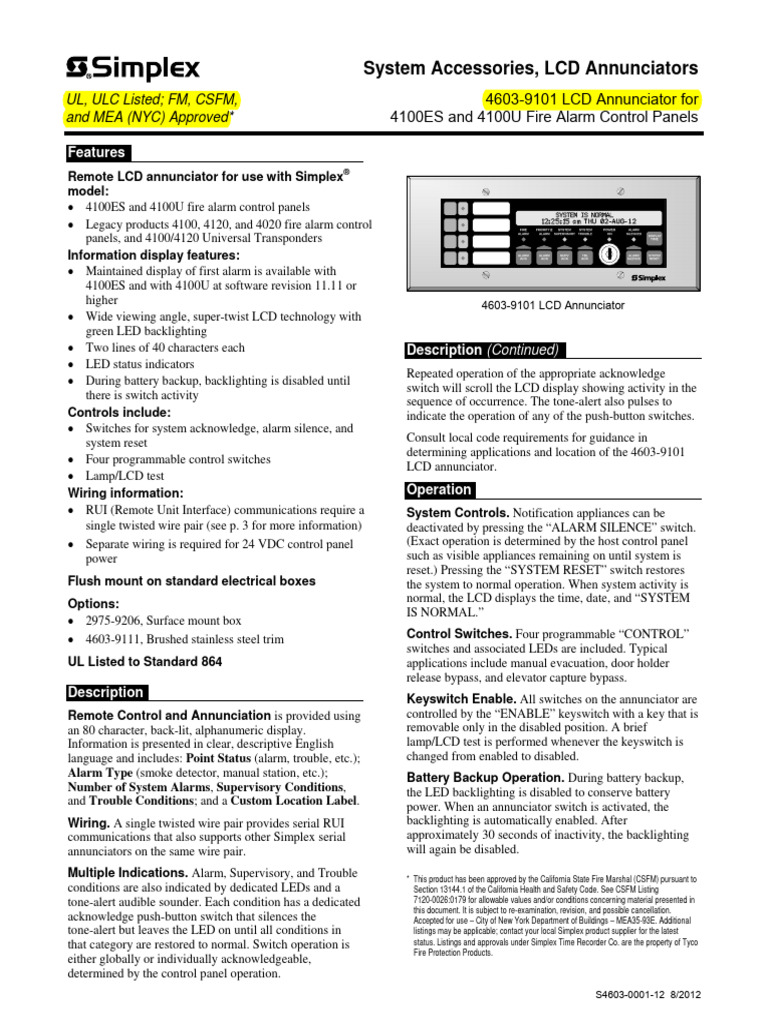 Simplex 4603-9101 LCD Annunciator Guide | PDF | Electrical Wiring ...