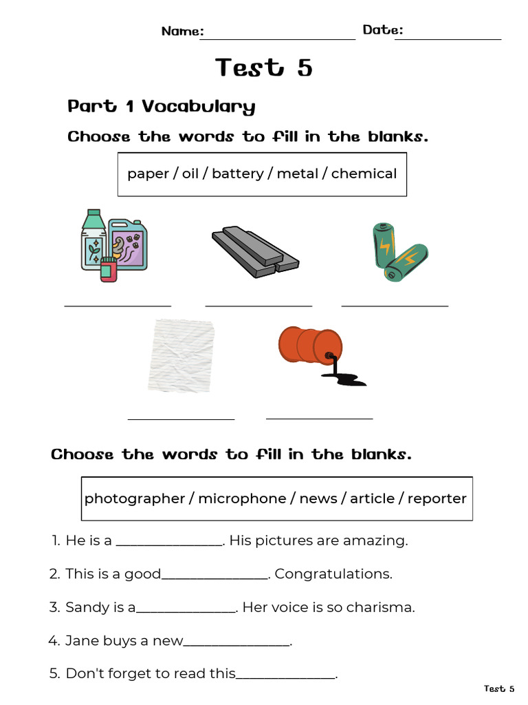 English Vocabulary and Grammar Test 5 | PDF | Language Arts & Discipline