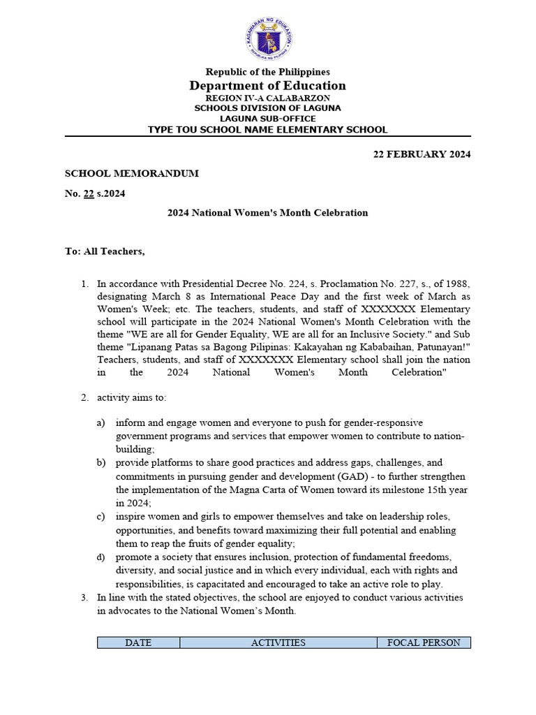 2024 NWMC School Memorandum Sample | PDF | Social Equality | Justice