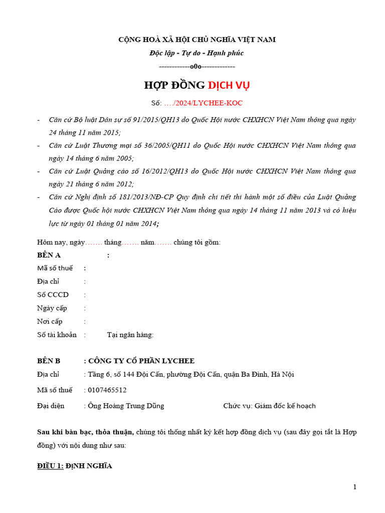 HĐ Booking KOC Pink Euro - Thảo Make Prem | PDF