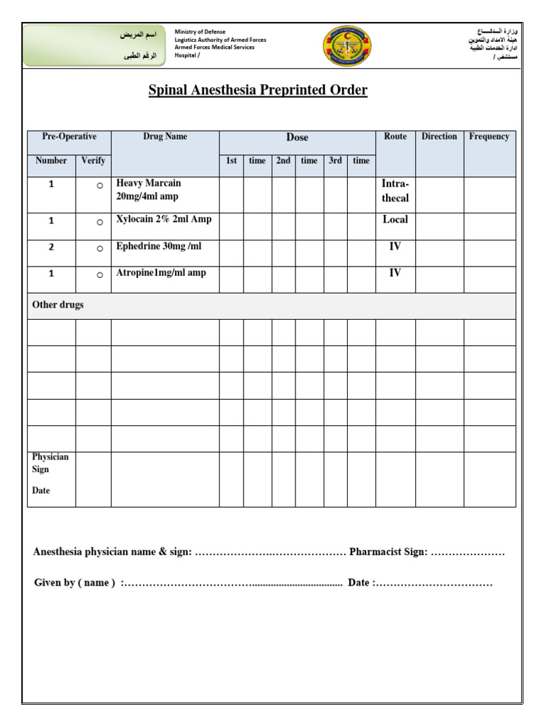 Anesthesia Drug Orders for Surgery | PDF | Anesthesia | Drugs