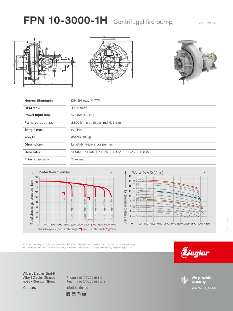 Ziegler Data Sheet Centrifugal Fire Pump FPN 10 3000 1H Eng Web | PDF | Pump | Mechanical ...