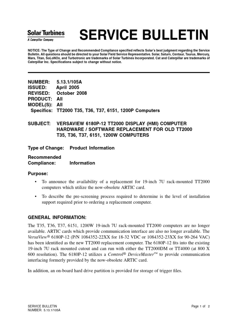 5-13!1!105a Versaview 6180p-12 Tt2000 Display (Hmi) Computer | PDF ...