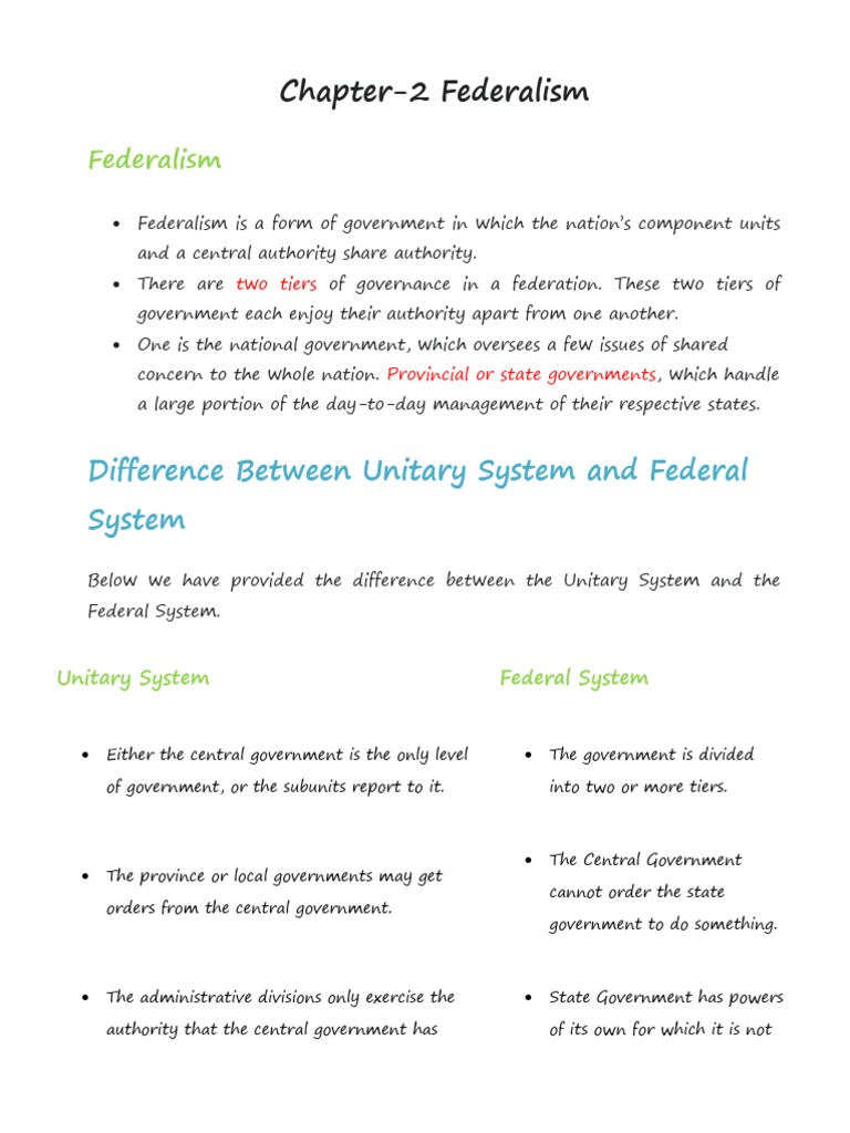 Chapter 2 Federalism Notes | PDF | Government | Governance