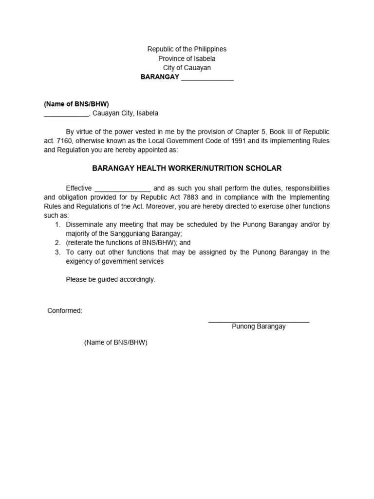 Appointment of BNS - BHW | PDF | Law