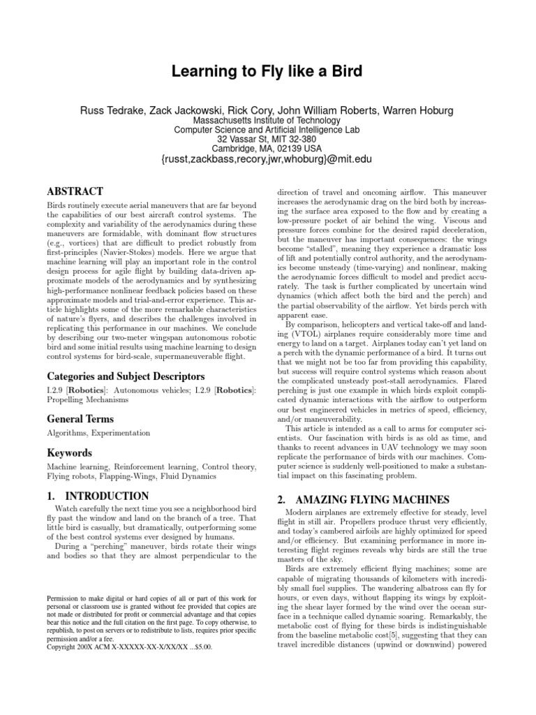 Learning To Fly Like A Bird | PDF | Fluid Dynamics | Aerospace Engineering
