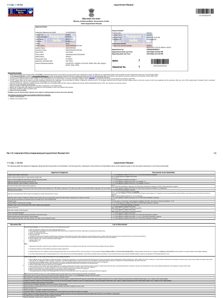Appointment Receipt | PDF | Identity Document | Birth Certificate