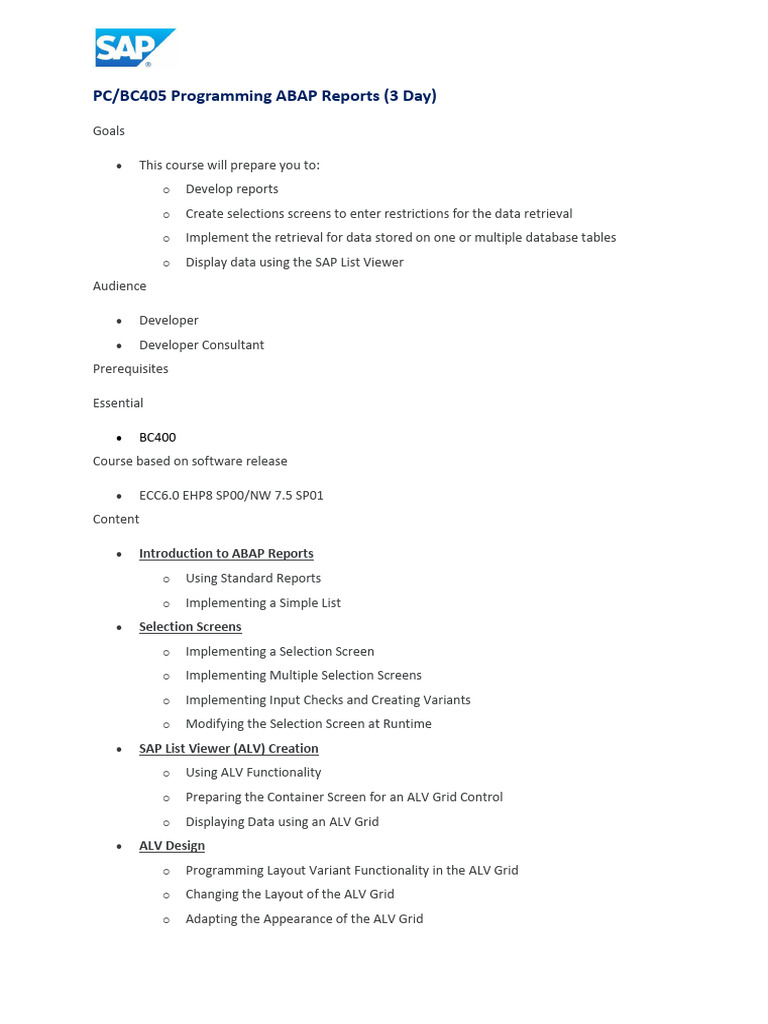 BC405 Programming ABAP Reports 3days | PDF