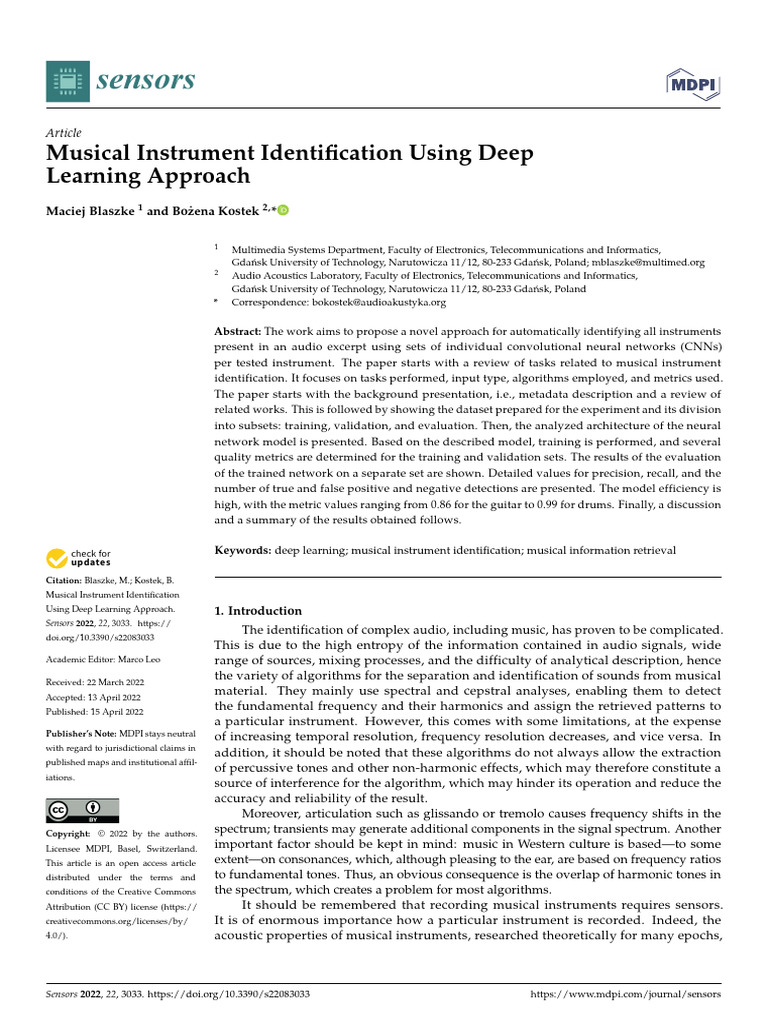 Musical Instrument Identification Using Deep Learning Approach - 70075 ...