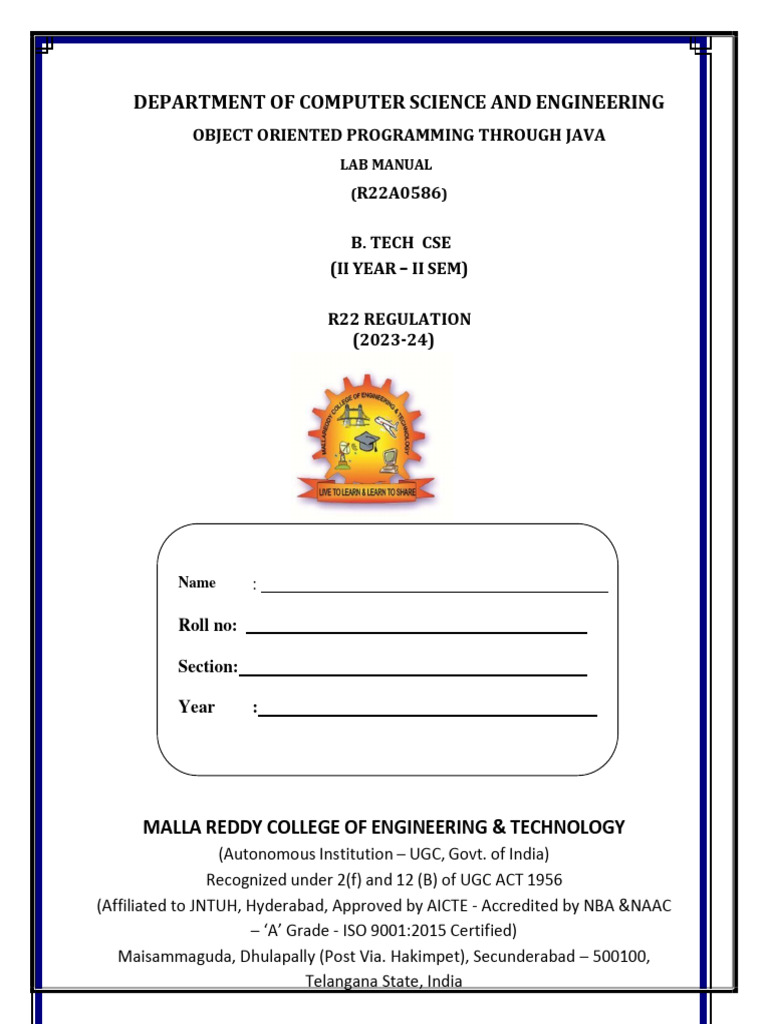 Oops Through Java Lab Manual - R22 | PDF | Method (Computer Programming) | Class (Computer ...